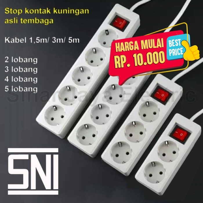 Jual Stop Kontak Colokan 2 3 4 5 Lubang Panjang Kabel 1,5M 3M 5M Kuningan SNI | Shopee Indonesia