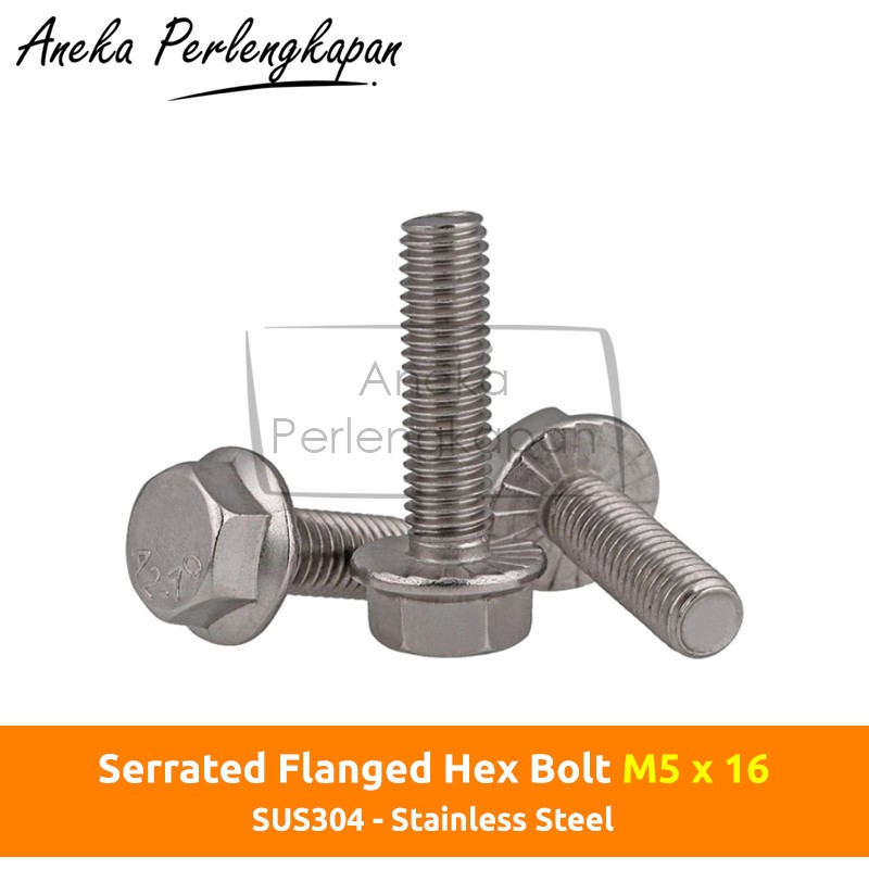 Jual GB5789 Serrated Flanged Hexagon Bolt Stainless Steel SUS304 M5x16 | Shopee Indonesia