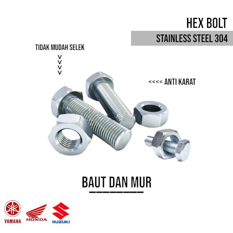 Jual (10pcs) BAUT DAN MUR M5 x 25 baut M5 hexagonal SS 304 Hex Bolt ...