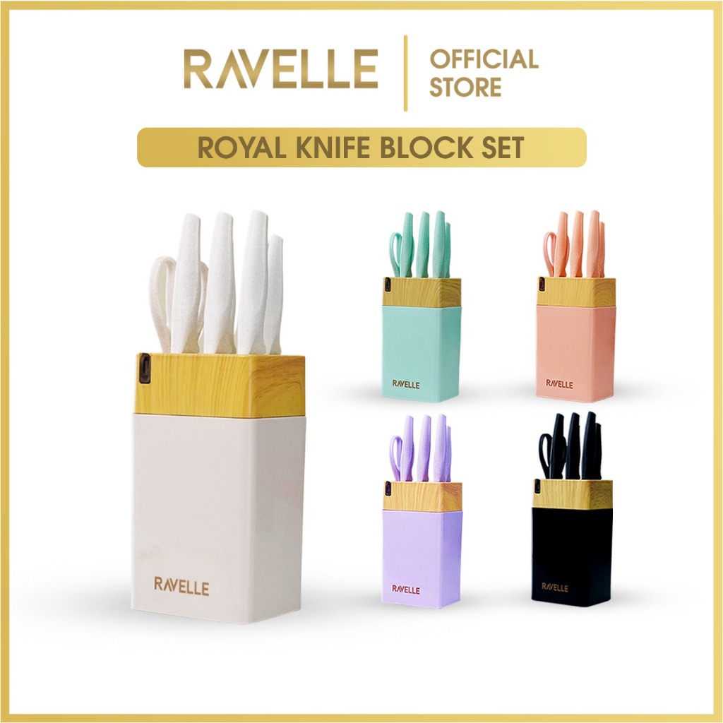 Jual RAVELLE Pisau Dapur Anti Lengket 7 in 1 Set - Royal Block Knife ...