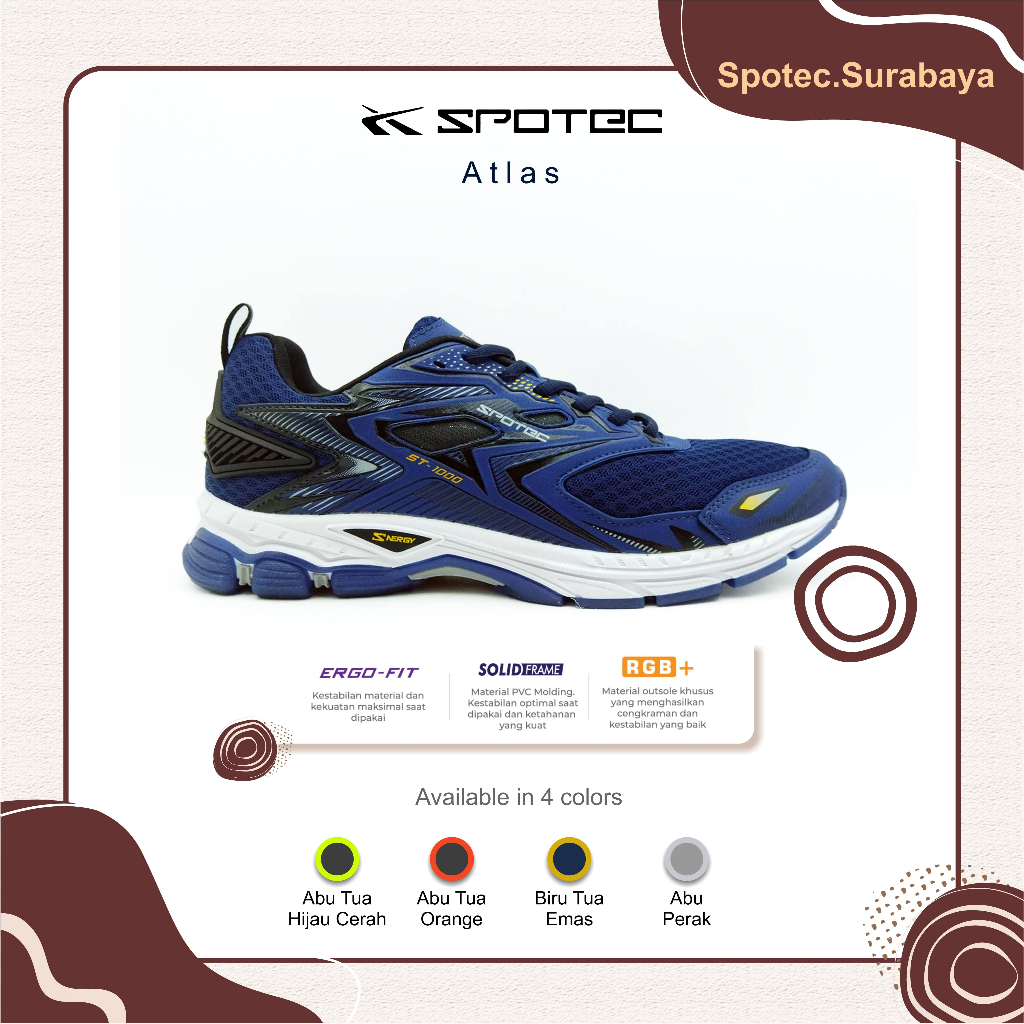 Jual Sepatu Running SPOTEC ATLAS Biru Tua-Emas | Shopee Indonesia