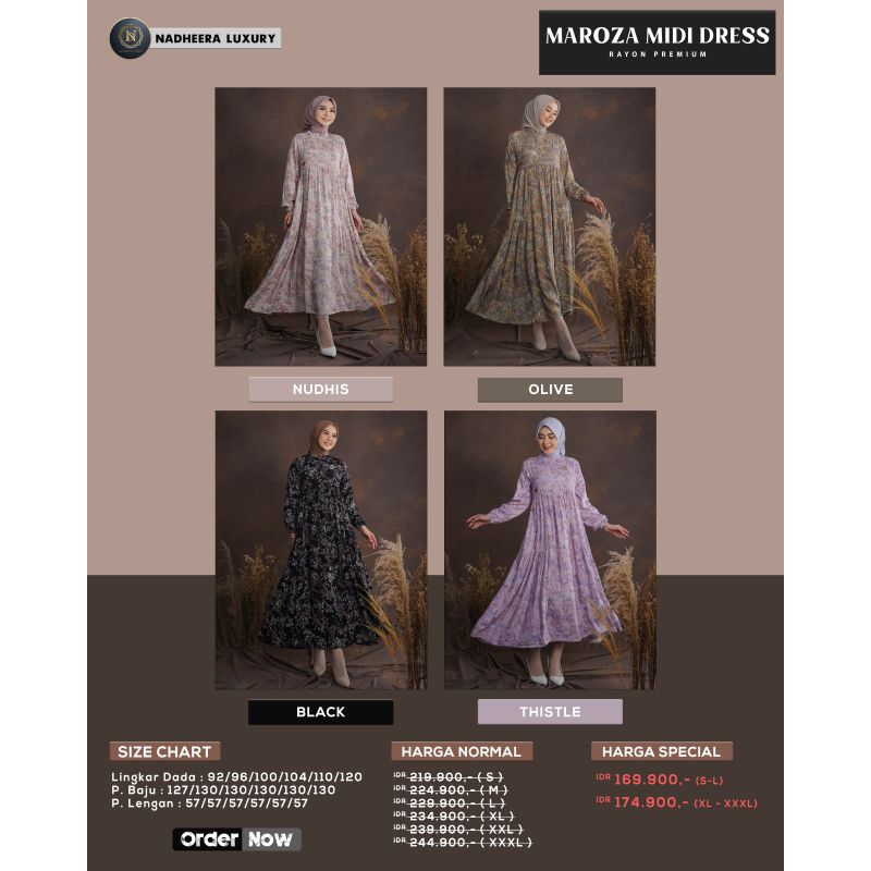 Jual READY SIAP KIRIM MAROZA DRESS NADHEERA LUXURY | Shopee Indonesia
