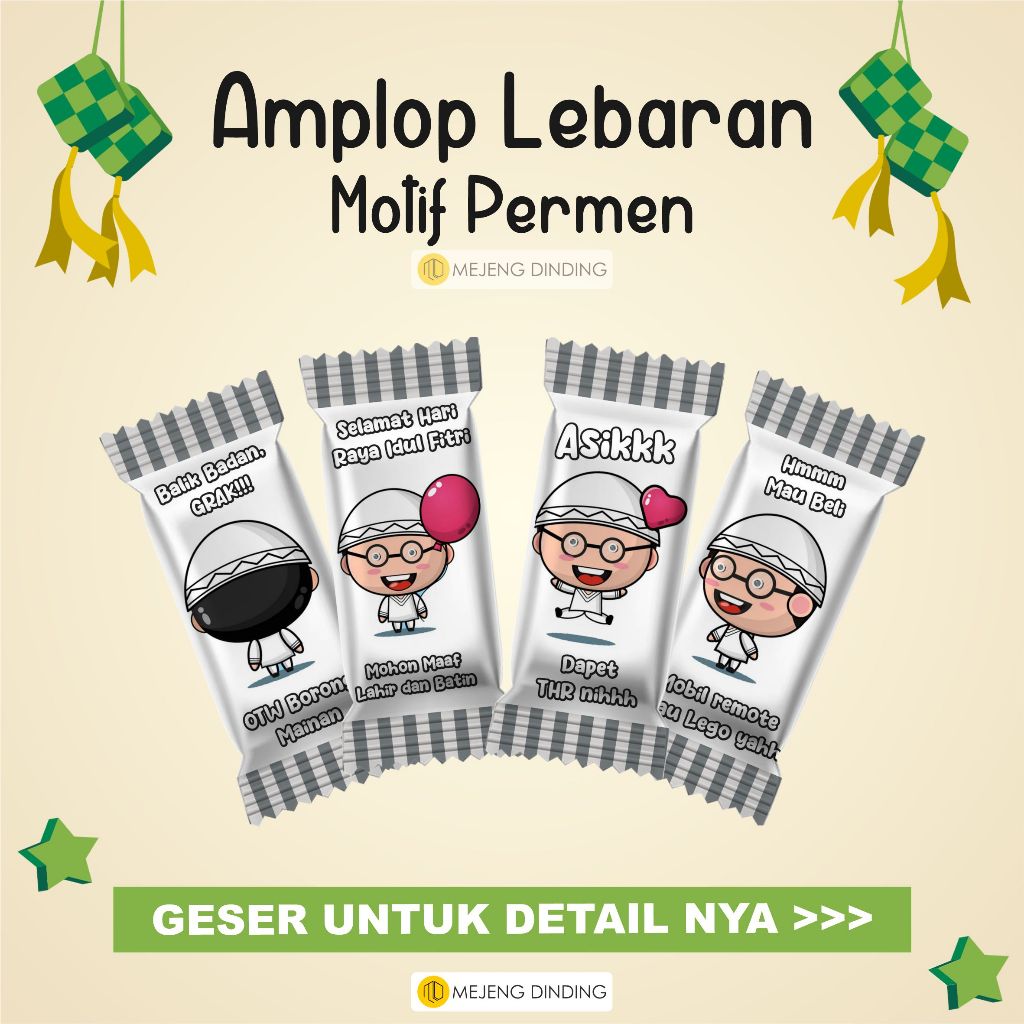Jual ( ISI 12 ) AMPLOP PERMEN VIRAL / ANGPAU LEBARAN BENTUK PERMEN ...