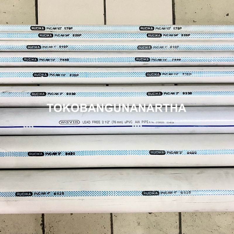 Jual 1 Lonjor Pipa PVC AW Wavin Rucika Maspion 1/2”, 3/4”, 1”, 11/4 ...