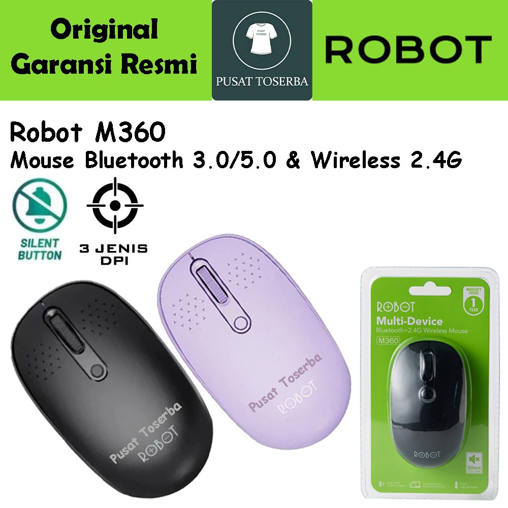 Jual Mouse Robot M360 Bluetooth & Wireless 2.4G Dual Mode - Gratis Batu ...