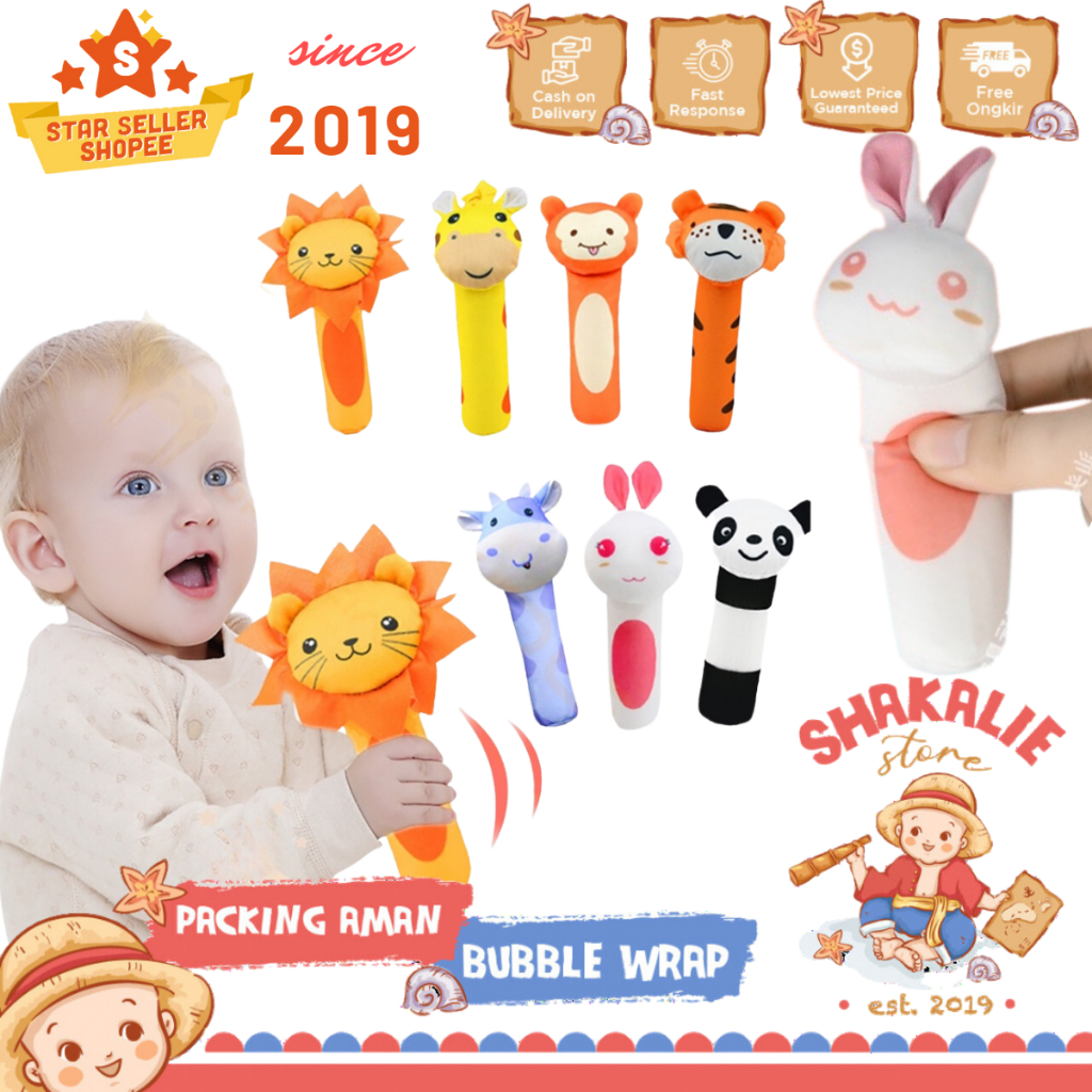 Jual Mainan Boneka Tangan Bayi Bunyi Toet Baby Hand Rattle Toy Stick ...