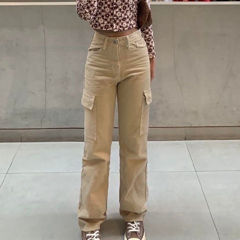 Jual CELANA CARGO JEANS HIGHWAIST WANITA PREMIUM - CELANA CARGO ...