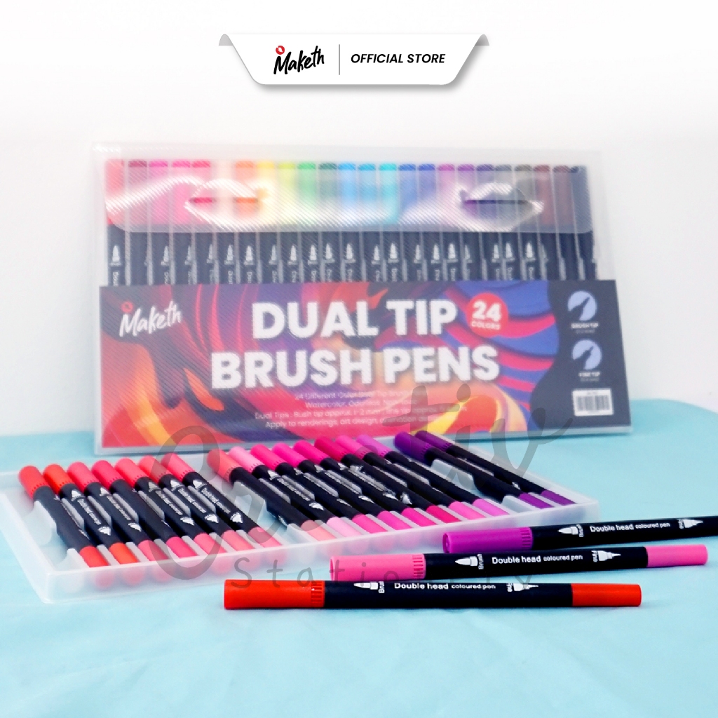 Jual Brush Pen Spidol Kaligrafi Hitam Dual Sided 2 Sisi Black 24W 24 ...