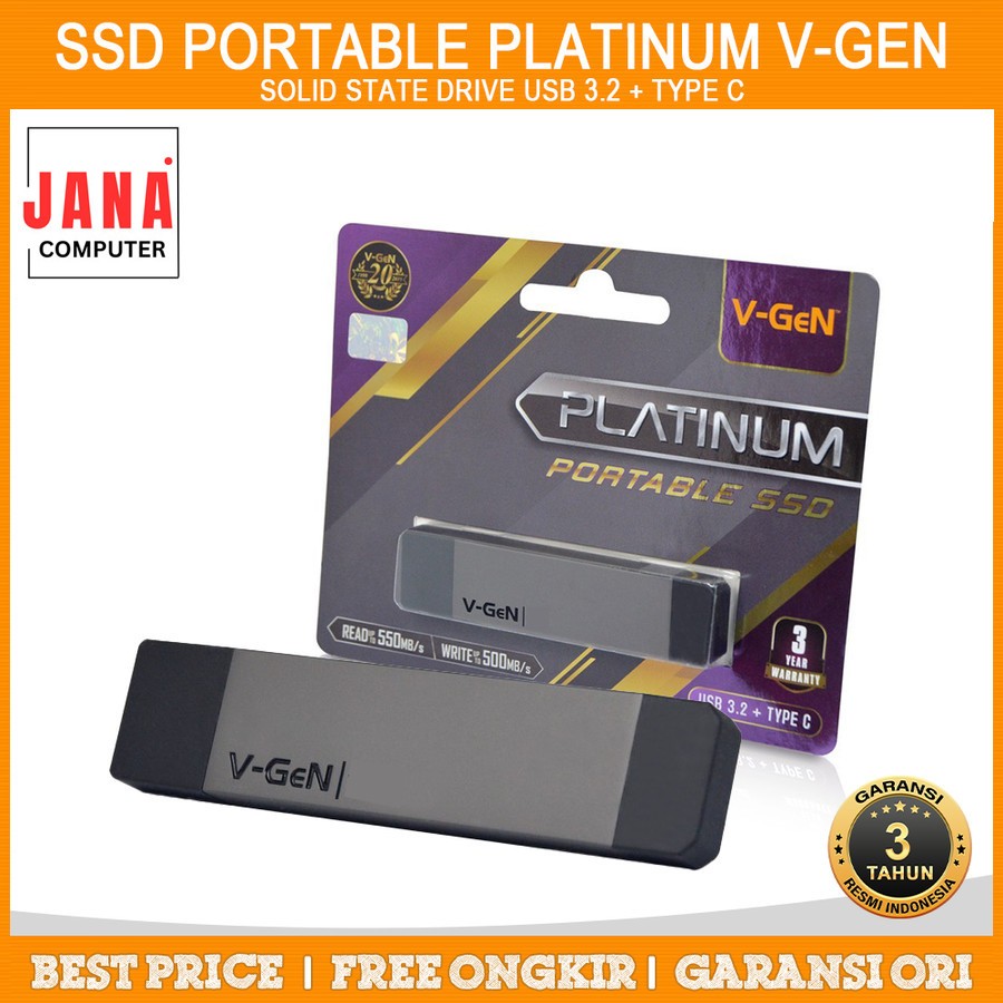 Jual SSD PORTABLE PLATINUM V-GEN 128GB 256GB 512GB 1TB 2TB USB 3.2 TYPE ...
