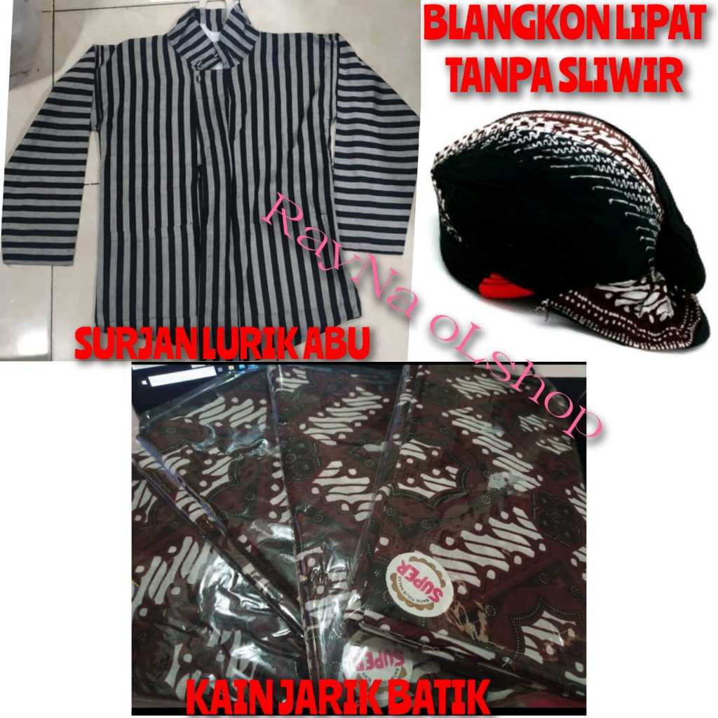 Jual 1 SET BAJU PRIA ADAT JAWA | SURJAN LURIK ABU + KAIN JARIK BATIK + BLANGKON LIPAT TANPA ...