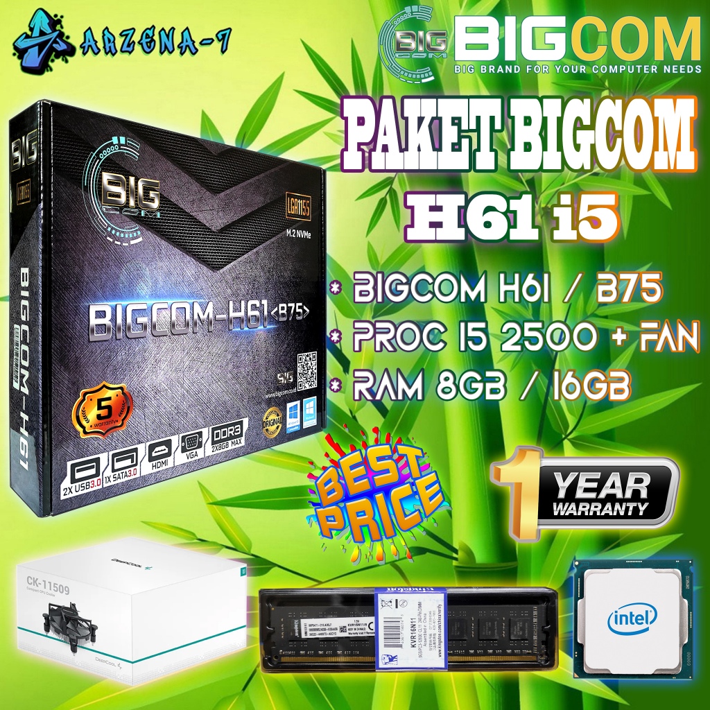 Jual PAKET CORE I5 GEN 2 ( MOBO H61 BIGCOM + PROC CORE I5 2500 + RAM 4GB / 8GB / 16Gb ) | Shopee ...