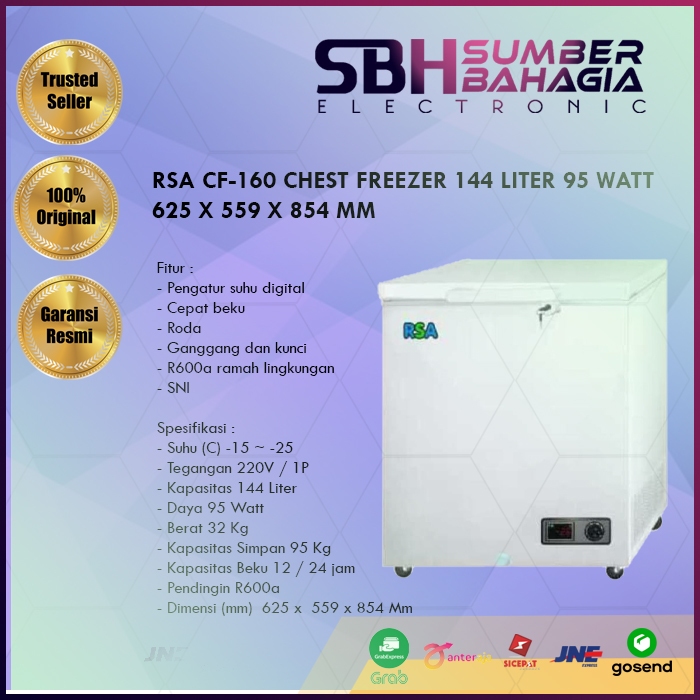 Jual RSA CF-160 CHEST FREEZER 144 LITER 95 WATT 625 X 559 X 854 MM (NEW ...
