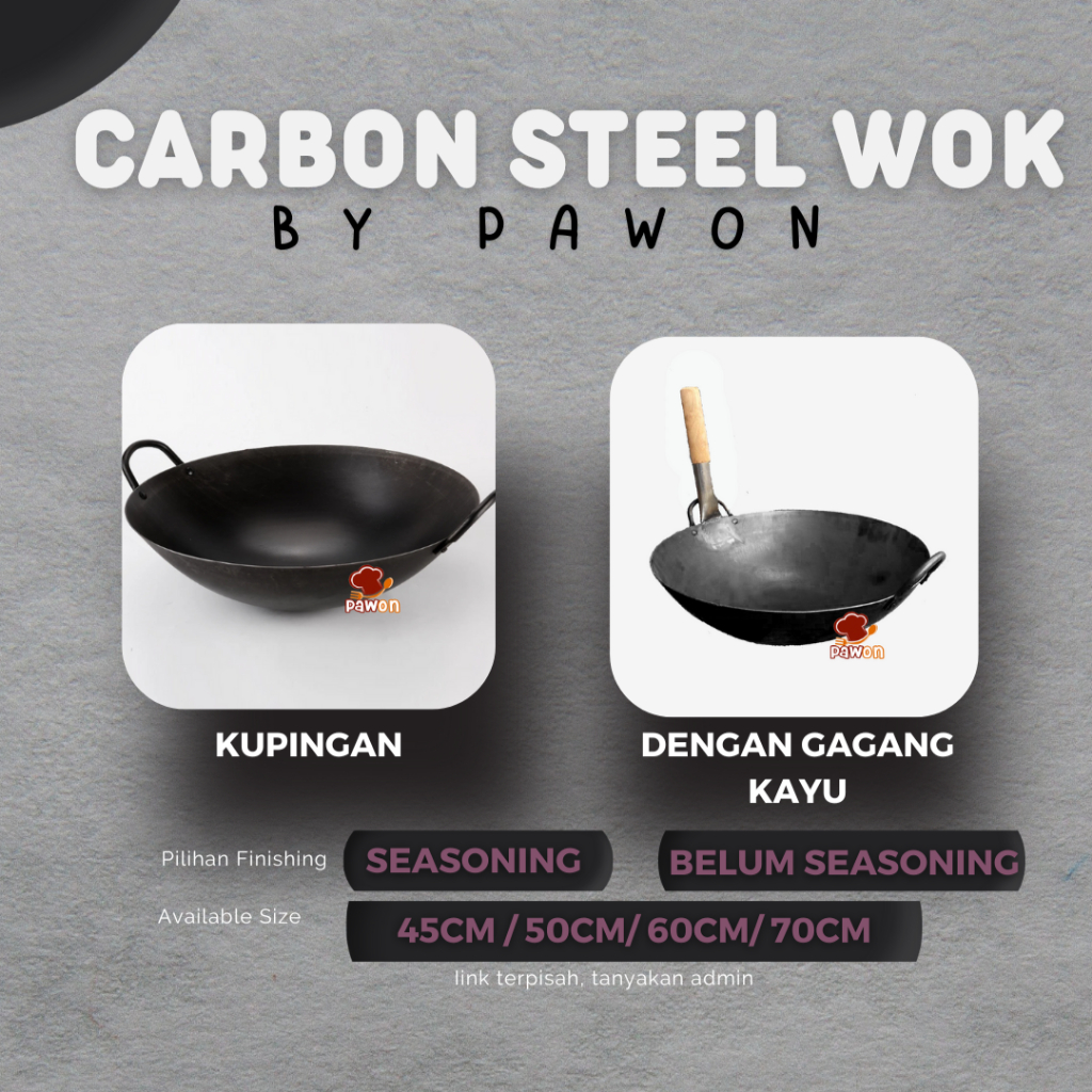 Jual WOK CARBON STEEL BAJA HITAM BAHAN RINGAN 50CM | 45CM KUPINGAN ANTI ...