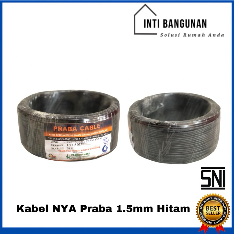 Jual Kabel Tunggal Praba NYA 1.5mm 50m 1 roll Hitam Tembaga Cable ...