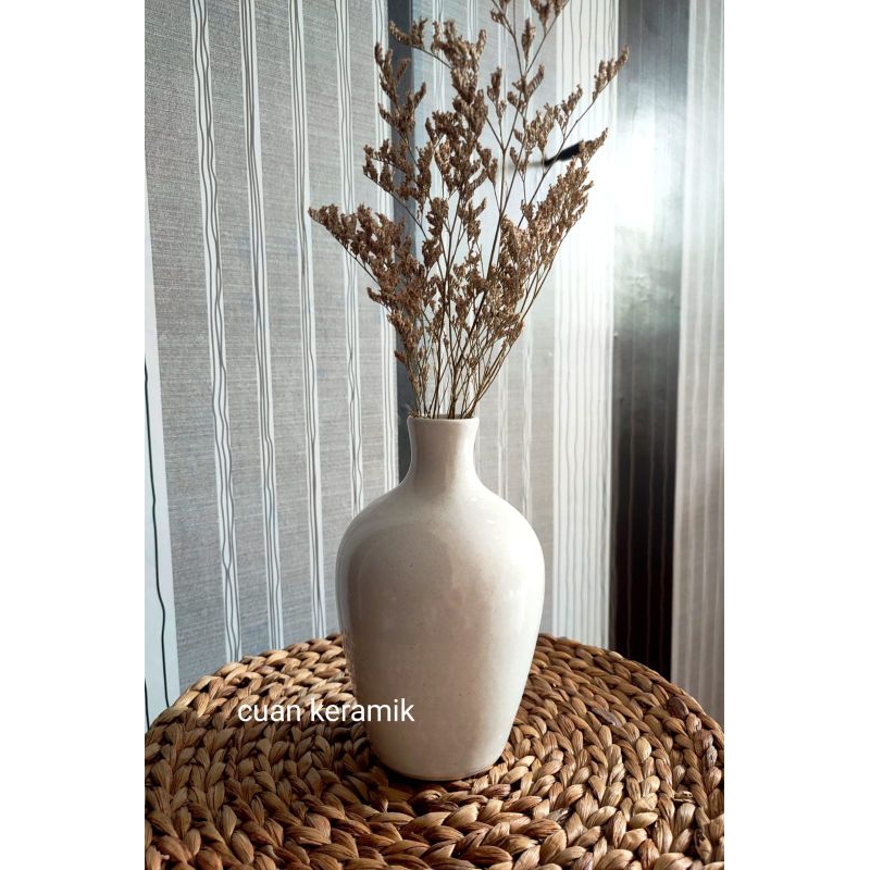 Jual VAS BUNGA KERAMIK GUCI S PUTIH POLOS | Shopee Indonesia