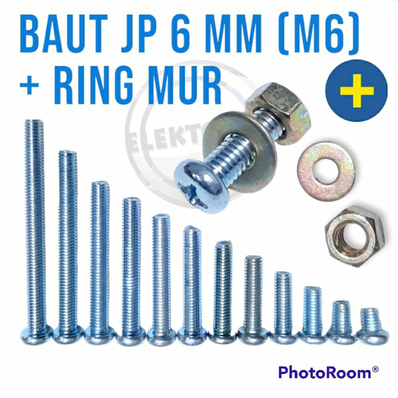 Jual Baut JP 6mm + Ring + Mur Sekrup M6 Drat Halus 6x8 6x10 6x12 6x15 6x20 6x25 6x30 6x35 6x40 ...