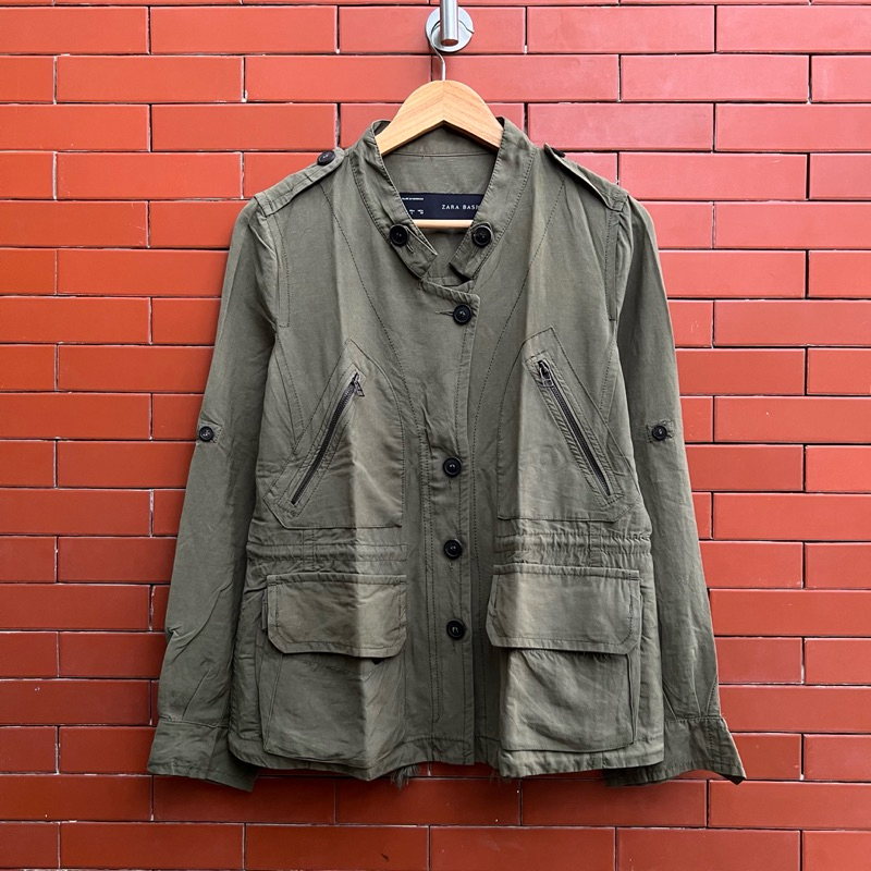 Jual Zara basic woman utility jacket olive green | Shopee Indonesia