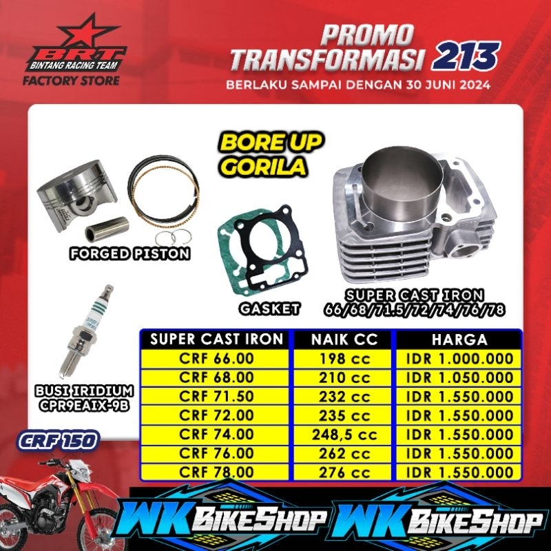 Jual BLOK + PISTON FORGED BRT CRF MEGA PRO MONO VERZA 150 68 /66 / 71.5 / 72 / 74 / 76 / 78 ...
