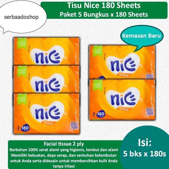 Jual [Paket 5 Pcs] Tissue nice 180 Sheets 2 ply Berat Sekitar 900 gram ...