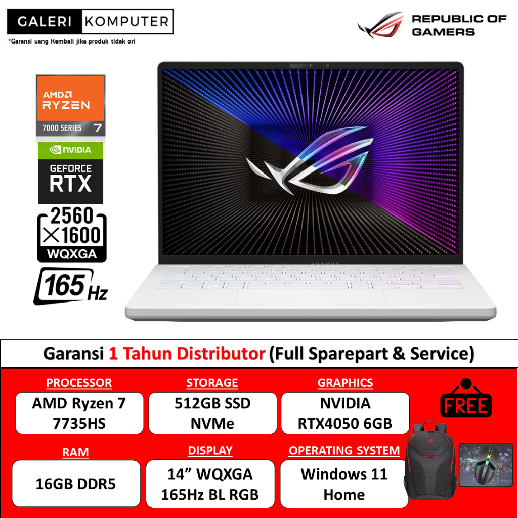 Jual ASUS ROG ZEPHYRUS G14 GA402NU AMD Ryzen 7 7735HS 16GB 512GB ...