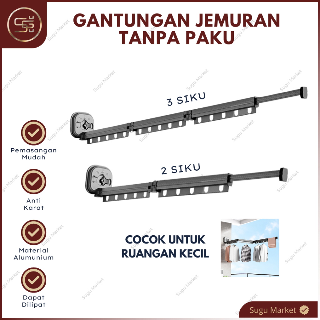 Jual Gantungan Jemuran Baju Besi Tanpa Paku Portable I Gantungan ...