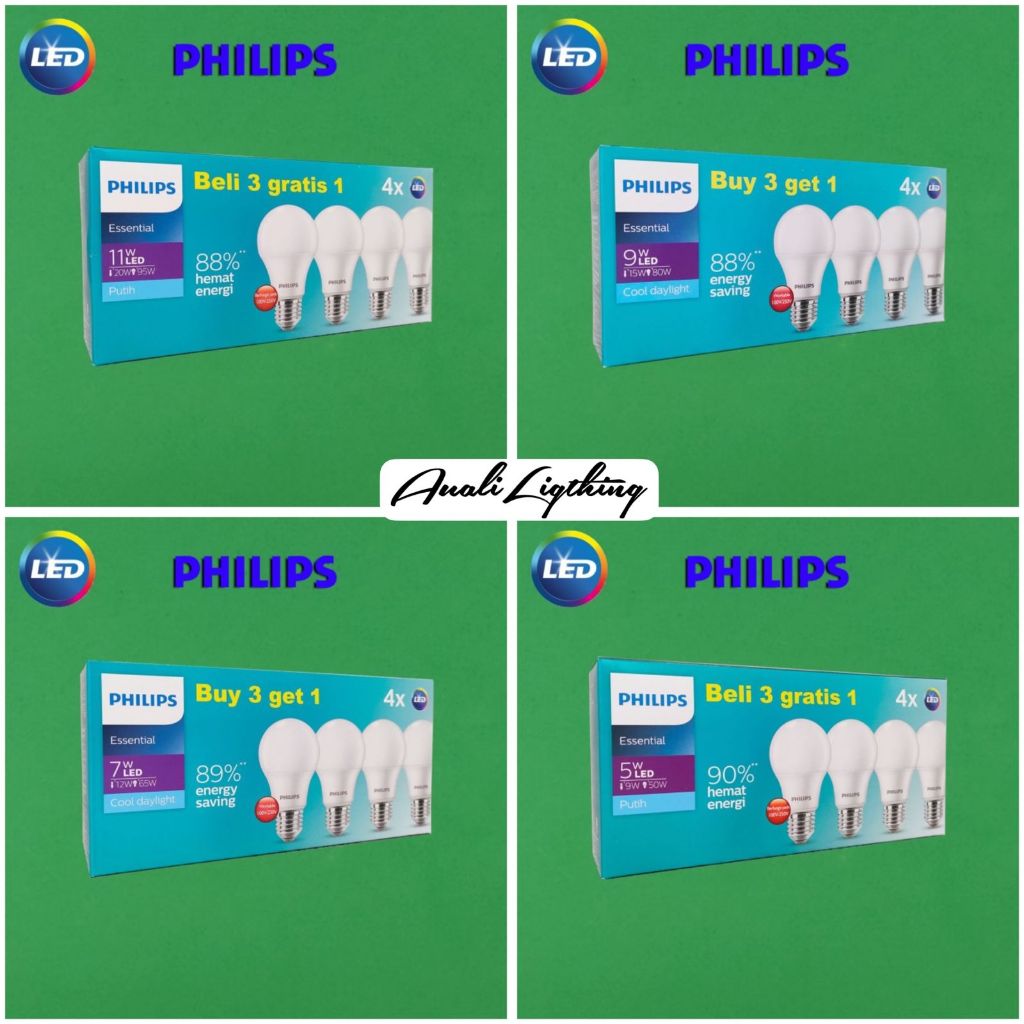 Jual PHILIPS LED MULTIPACK ESSENTIAL 5W 7W 9W 11W PAKET BELI 3 GRATIS 1 ...