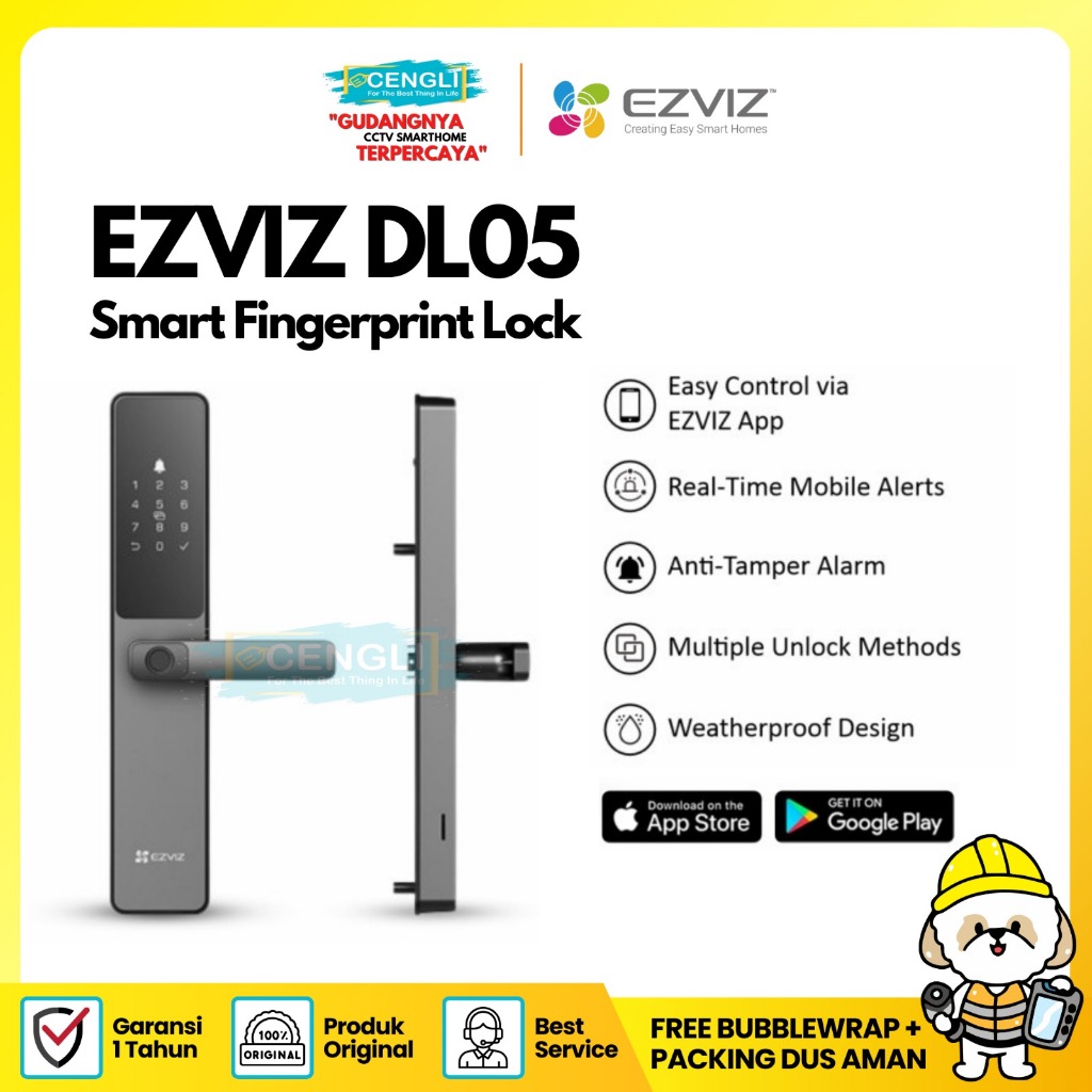 Jual Ezviz DL05 Smart Home Security Fingerprint Door Handle Lock ...