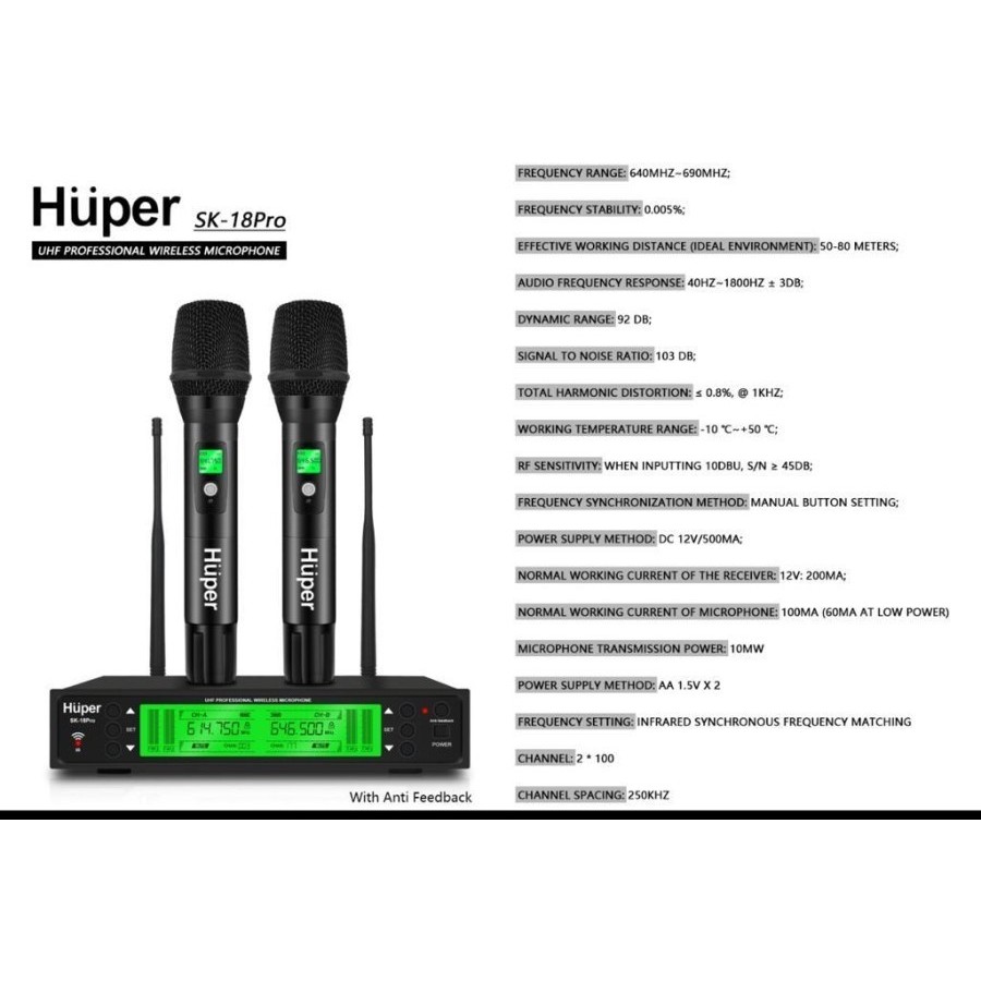 Jual Mic Wireless HUPER SK18PRO / SK18 PRO / SK 18 PRO Original HUPER ...