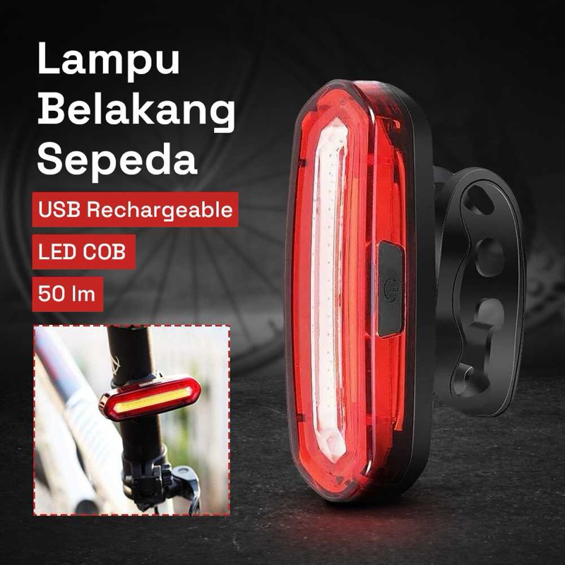 Jual Deemount Lampu Belakang Sepeda LED COB USB Rechargeable 50 Lumens ...