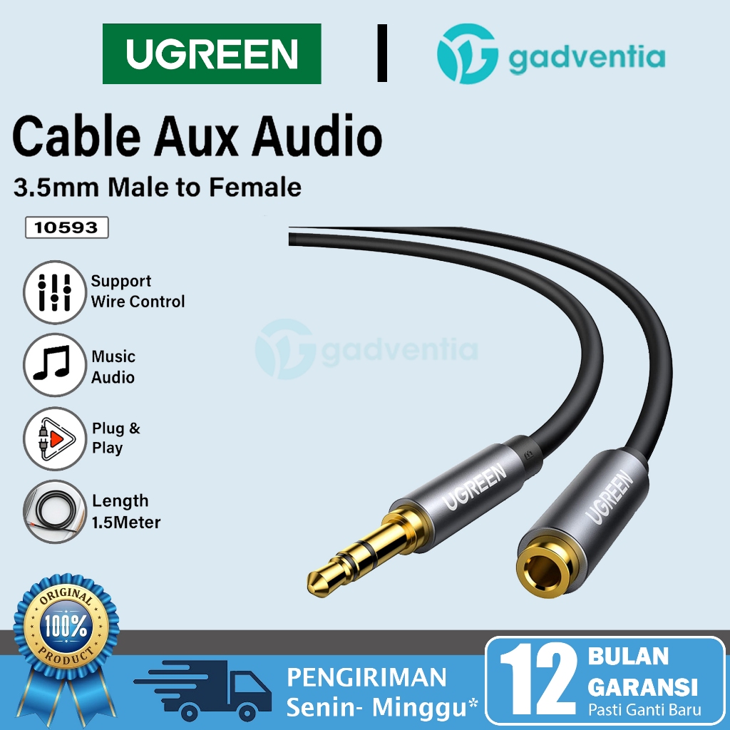 Jual UGREEN Kabel Audio Aux Extension Jack 3.5mm 3Pole TRRS Male To Female Untuk Headphone PC ...