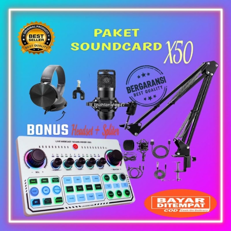 Jual PAKET KOMPLIT SOUNDCARD X50 CONDENSER MIC MICROPHONE BM800 PAKET ...