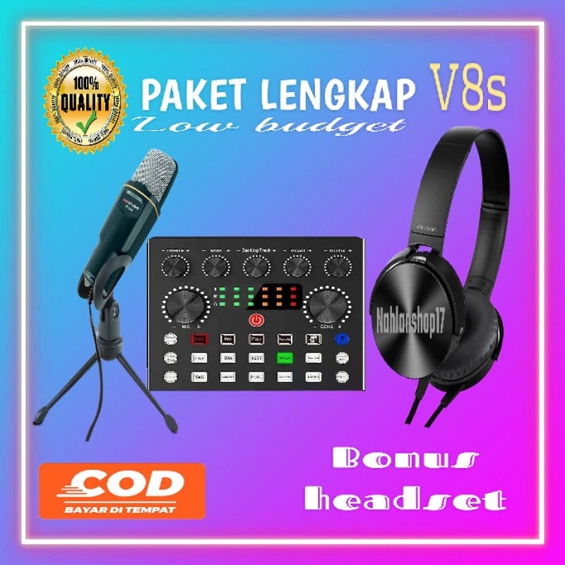 Jual PAKET LENGKAP LOW BUDGET SOUNDCARD V8S MIX MIKROFON CONDENSER ...