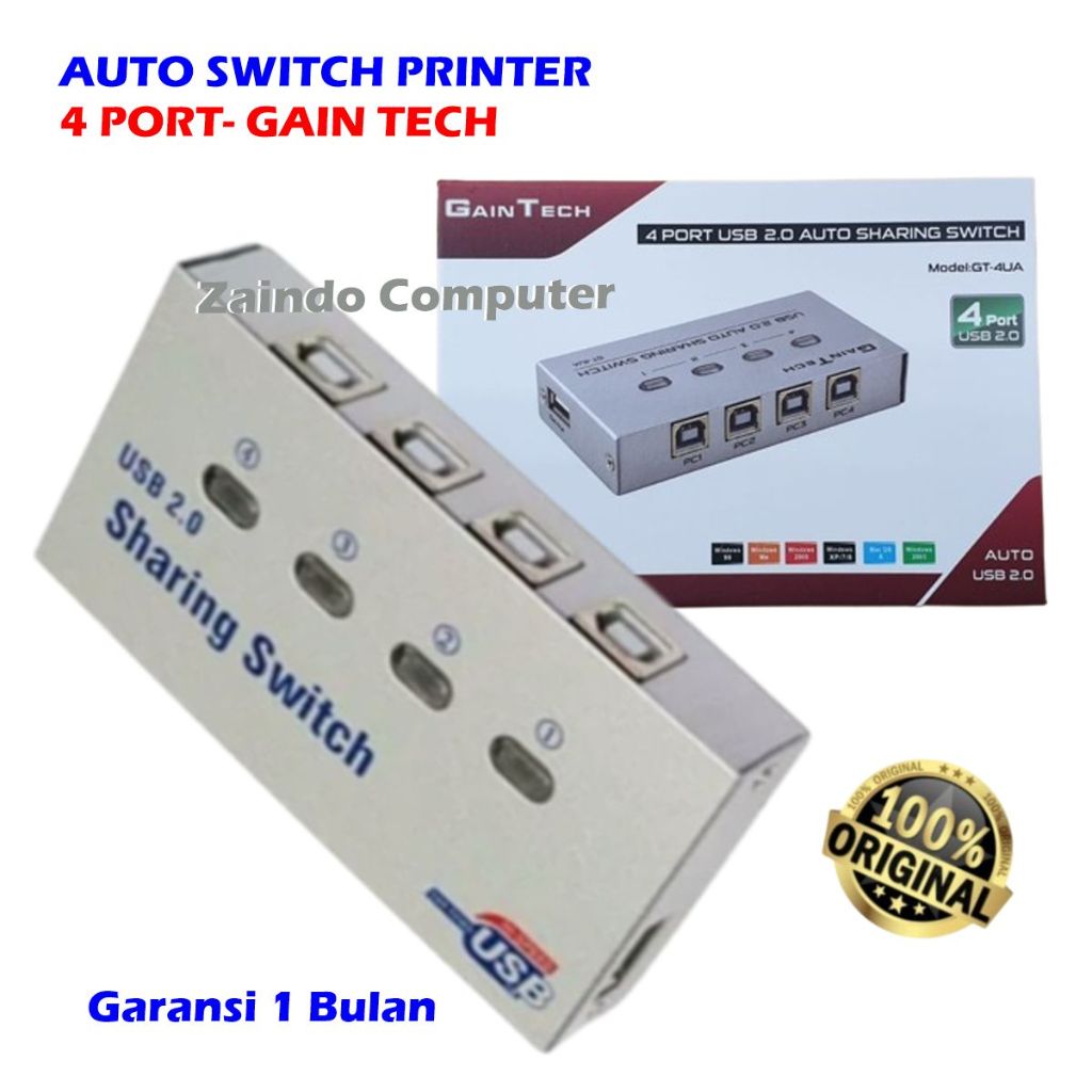Jual AUTO SWITCH PRINTER 4 PORT GAIN TECH / USB SHARING SWITCH PRINTER 4 PORT GAINTECH SWICTH ...