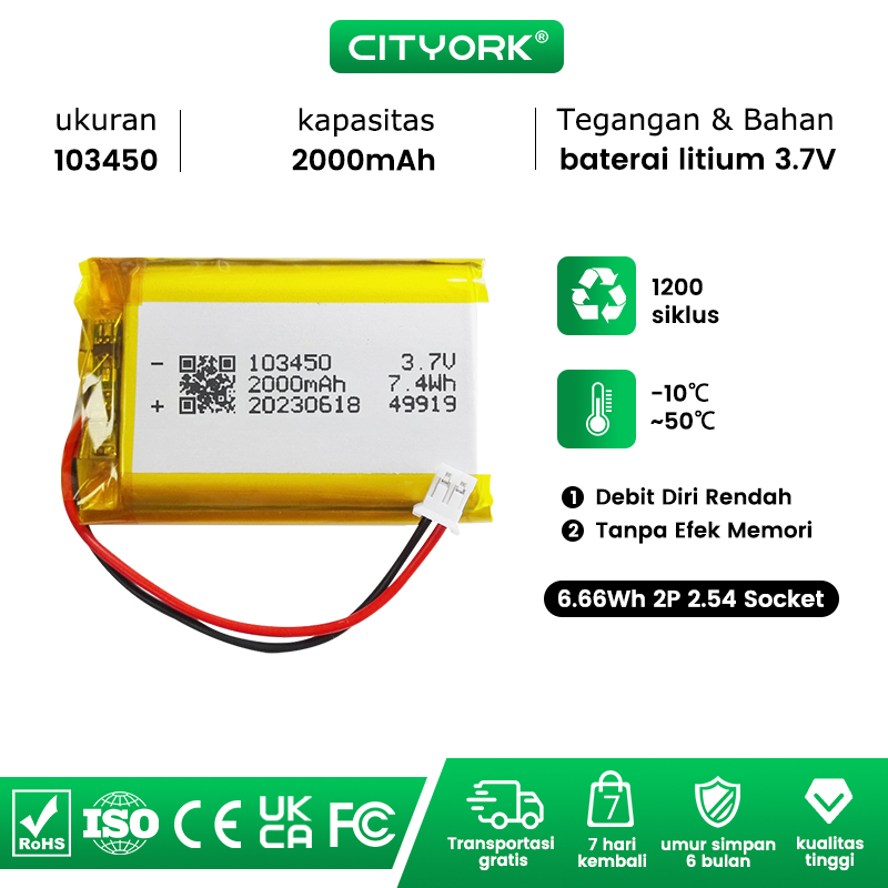 Jual Cityork Baterai Universal battery 103450 10*34*52mm 3.7V Li-ion ...