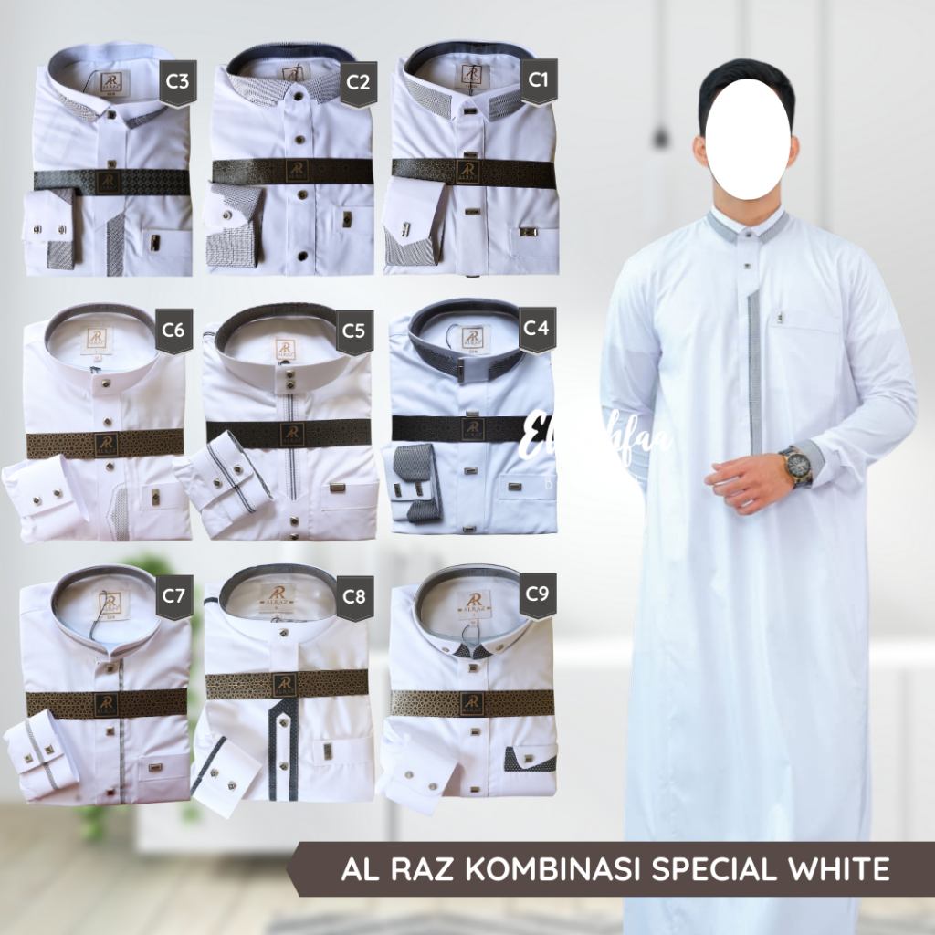 Jual Jubah Saudi | Gamis Pria | Al Raz Kombinasi Putih - El Ashfaa ...
