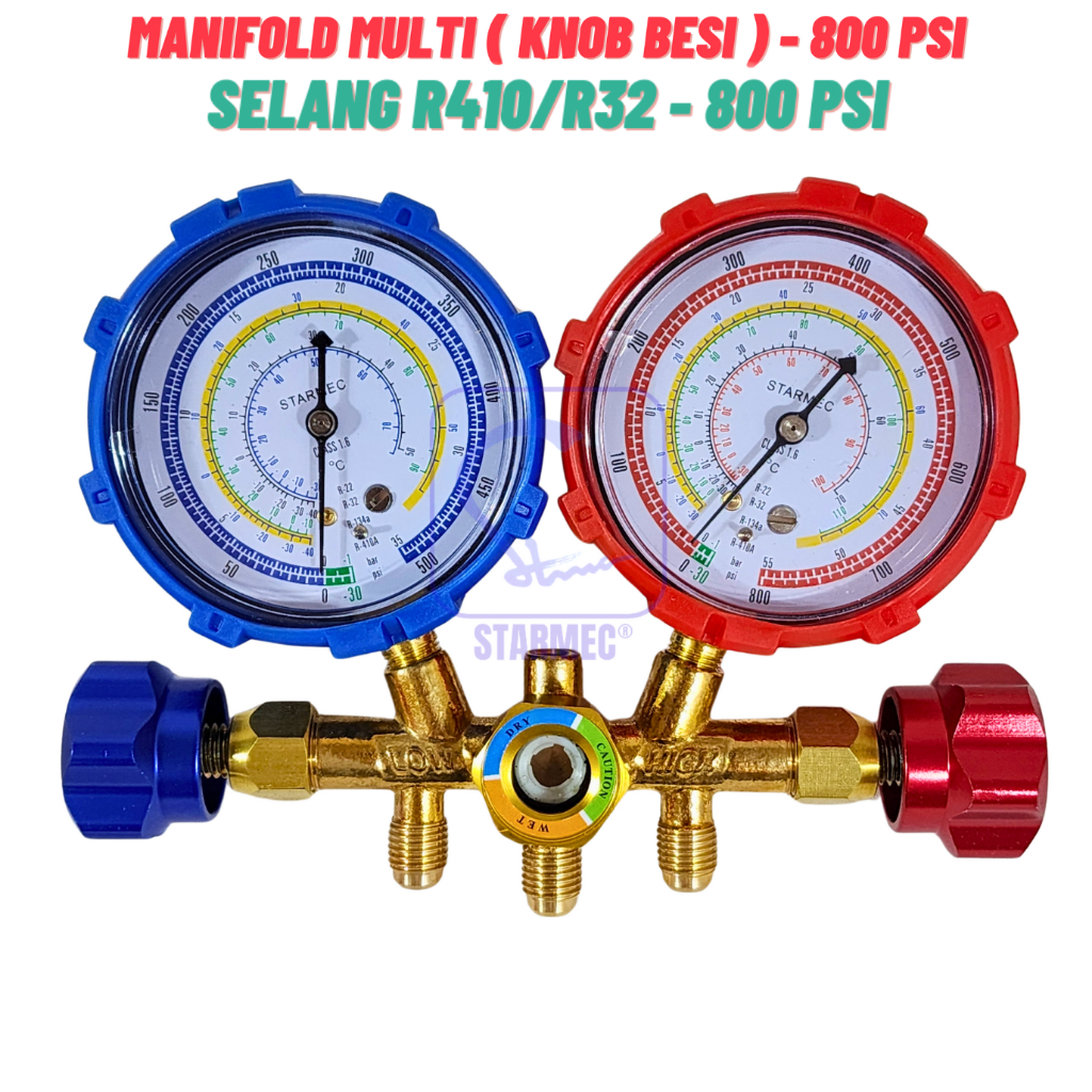 Jual Manifold AC R22 R410 R32 + Selang R22/R32 Starmec (Knob Besi ...