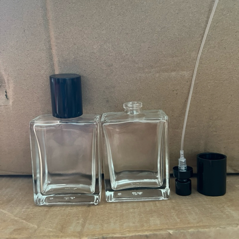 Jual BOTOL PARFUM KOTAK HMS 50ml PUMP PRESS TUTUP HITAM PLASTIK ...