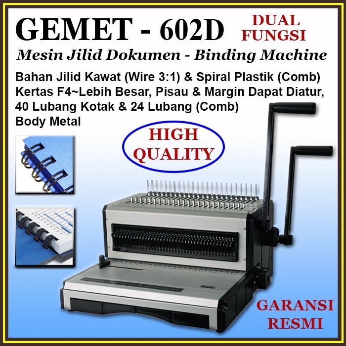 Jual Mesin Jilid, Dual Fungsi, Spiral Plastik & Kawat 3:1, F4, GEMET ...
