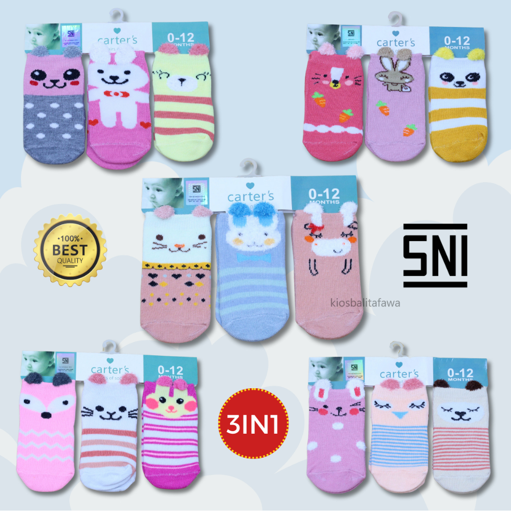 Jual (ISI 3 PASANG) Kaos Kaki Bayi Winteku - SNI / 0-12 Bulan Bahan Halus Baby Socks Baby Kaus ...