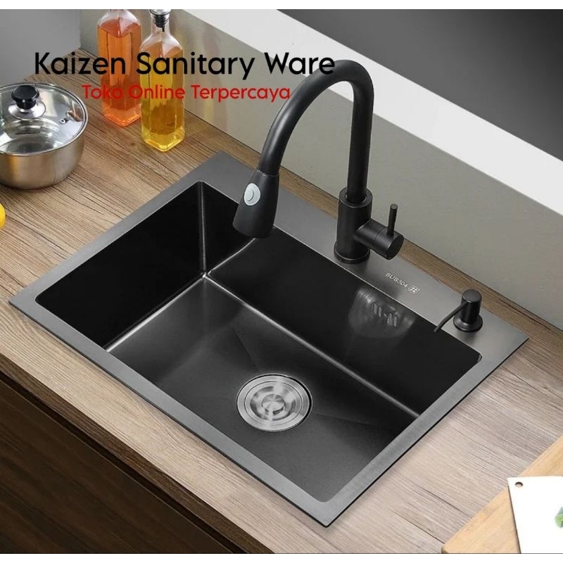 Jual Paket Kitchen Sink BLACK 5243 Bak Cuci Piring Stainless Hitam SUS ...