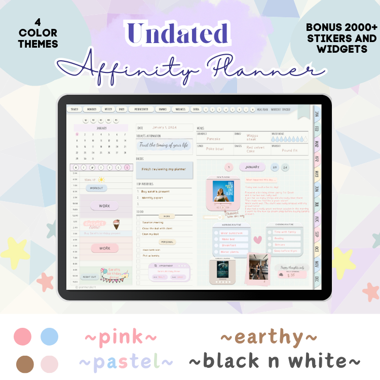 Jual Undated Digital Planner, Pastel, Pink, Earthy, Black and White ...