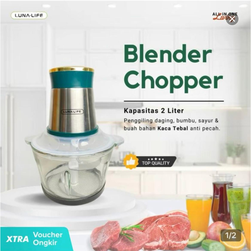 Jual Luna Life FP02B Blender Chopper Kaca 2 Liter - Penggiling Daging Multifungsi Mesin Meat ...
