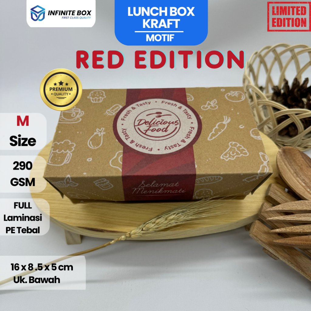 Jual Lunch Box Motif Paper Food Grade | SIZE M Merah| Kraft Coklat Full ...