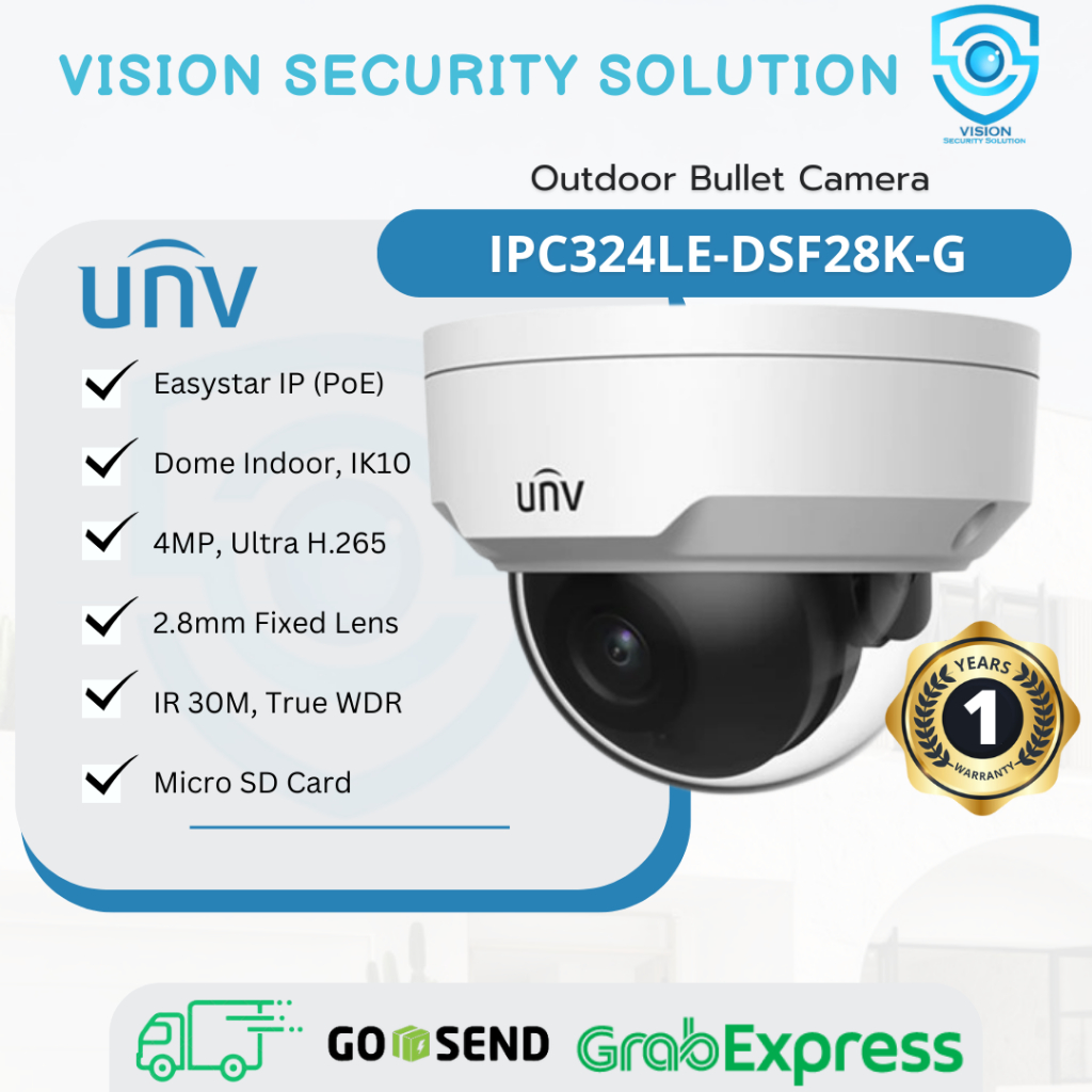 Jual Uniview IPC324LE-DSF28K-G 4MP CCTV IP Indoor Dome Ultra H.265 IK10 ...