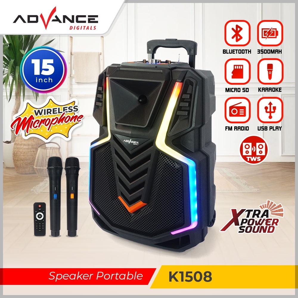 Jual ADVANCE K-1508 Speaker Meeting Bluetooth Portable Salon Aktif 15" Free Mic Wireless Karoke ...