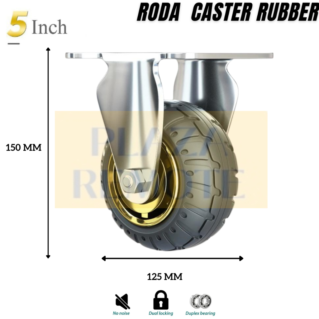 Jual RODA CASTER RUBBER + BEARING TROLY HEAVY DUTY REM HIDUP MATI ...