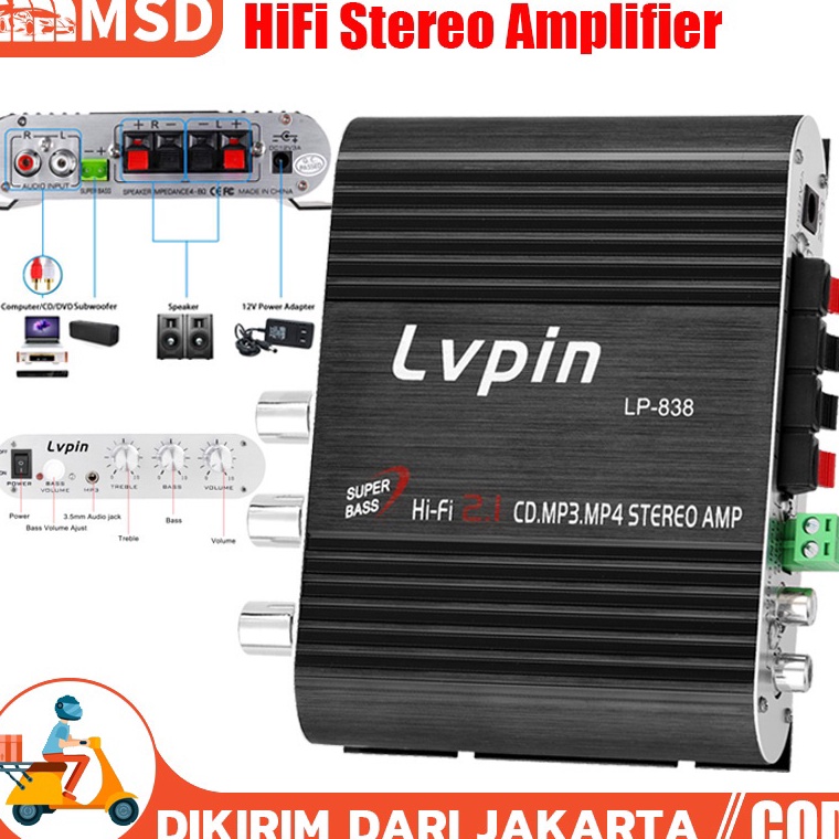 Jual Ampli Mini HiFi Stereo Power Amplifier Treble Bass Booster 12V 21 ...