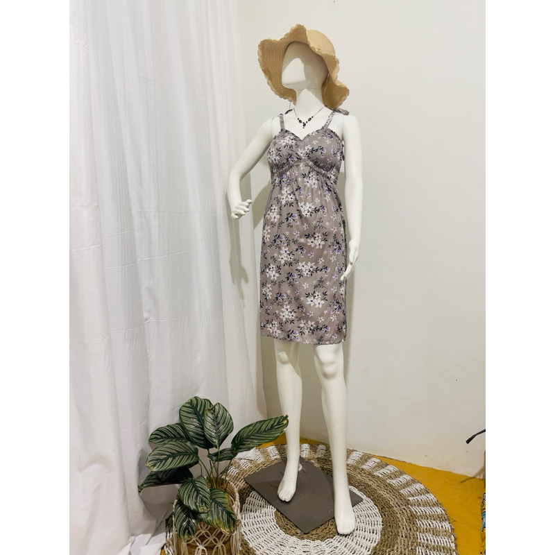 Jual daster/dress Jelita tali lepas daster midi kerut dada muat BB 55kg ...