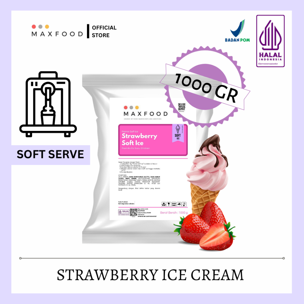 Jual 1 KG STRAWBERRY SOFT SERVE ICE CREAM / BUBUK ES KRIM STROBERI ...