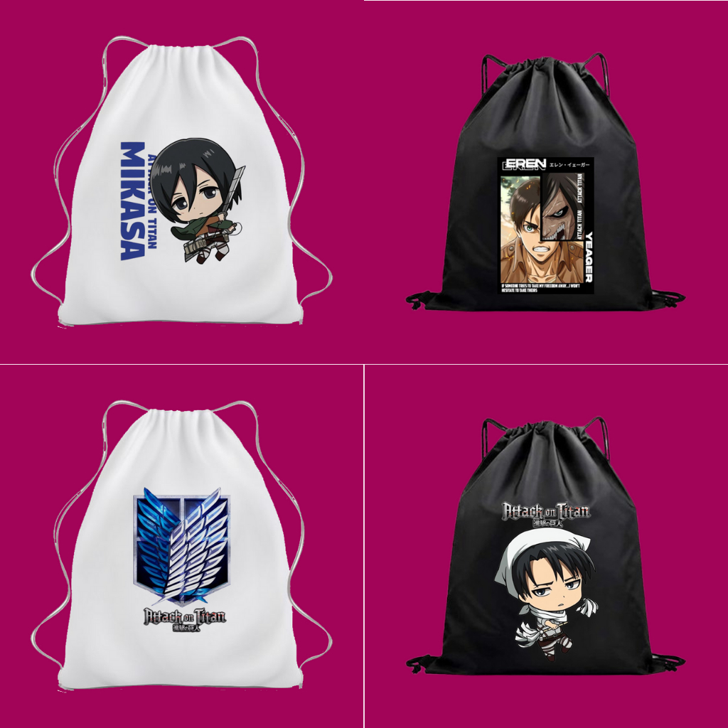 Jual Tas Serut Sekolah Anime AOT Attack On Titan Wibu Goodie Bag Ulang ...